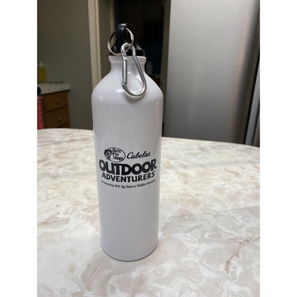 Unbranded | Dining | Cabelas Metal Water Bottle Flask White Handle Cap ...
